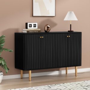 hlr sideboard buffet cabinet, 48" modern accent cabinet with 4 door and removable shelves, credenza entryway cabinet with storage for living room, dinning room, black