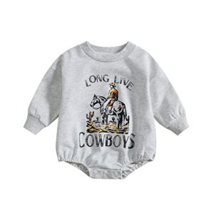 western baby boy girl clothes sweatshirt romper cow oversized bodysuit onesie fall winter baby clothes (long live cowboys, 12-18m)