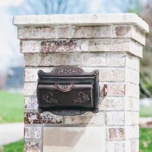 fine art lighting sb12n wall mounted mailbox, cast aluminum, l17.5x w5.3x h12.25, vintage bronze