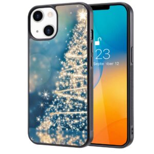 joyland christmas new year phone case for iphone 14 pro,christmas tree girly protective case black soft silicone&aluminum hard back scratch resistant shockproof cover for iphone 14 pro