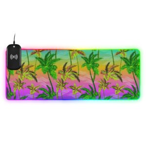 palm tree wireless charging mouse pad for mobile phone extra large gaming mousepad with 13 lighting modes mouse mat for macbook pc laptop desk office home gaming