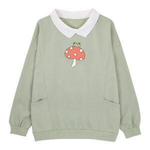 cm c&m wodro women frog sweatshirt kawaii mushroom cute oversize pullover hoodie teen girl aesthetic cottagecore clothes pocket tops (medium, green)