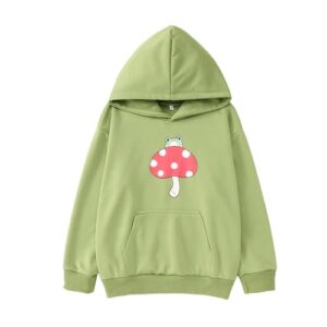 cm c&m wodro girls sweatshirt kawaii frog hoodie cute mushroom long sleeve pullover tops kids aesthetic fall winter clothes(olive green,11-12y)