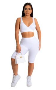 plilima casual workout sets two piece outfits for women ribbed crop tank top high waist leggings yoga outfits short sets xl