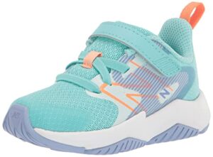 new balance kid's rave run v2 hook & loop running shoe, surf/peach glaze/magic hour, 2 little kid