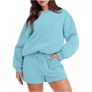 coupons and promo codes for prime women loungewear workout athletic tracksuits long sleeve tops sweatshirt shorts casual suit sets womens sleep set light blue 2x