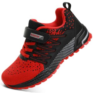 kubua kids sneakers for boys girls running tennis shoes lightweight breathable sport athletic black red big kid size 2