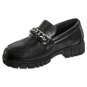 french toast girls round toe ankle strap maryjane school shoes - mary jane chunky platform oxford dress shoe pumps - black chain (size 2 big kid)