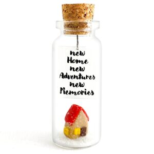 inspirational message in a bottle gift idea - classy gifts for friends and family - unique boyfriend girlfriend presents (colorful house - new home, new adventures, new memories, gift bottle)