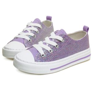 toandon girls kids sneakers glitter sequins canvas shoes toddler child glitter sparkle low top lace up non slip lightweight walking outdoor purple size 2