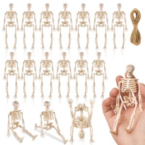 muxiunt 16 pcs halloween mini skeleton figurine decoration,6”halloween posable skeleton decor,small plastic skeleton figure for halloween spooky home decor haunted house decorations party favors