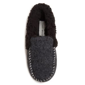 lucky brand boy's faux wool a-line house shoes for kids, memory foam slippers, black, 11/12