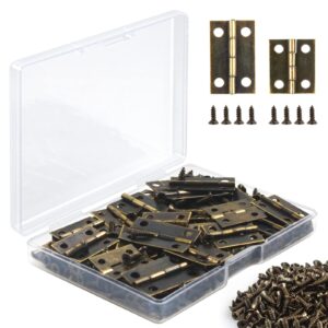 60pcs small mini hinges for wooden box, crafts, jewelry box, bird house, bronze small box hinges with 260 pcs screws