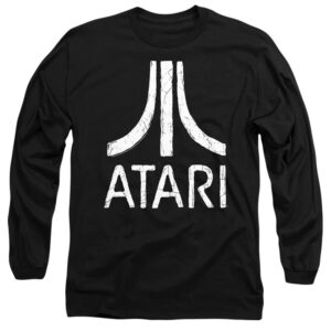 popfunk atari video game console retro logo long sleeve t-shirt & stickers, black (x-large)