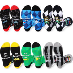 6 pairs funny do not disturb i'm gaming socks gamer cotton socks novelty socks console game printed christmas santa gifts ideas for teens, husband, boyfriend, men, fathers, grandpas,