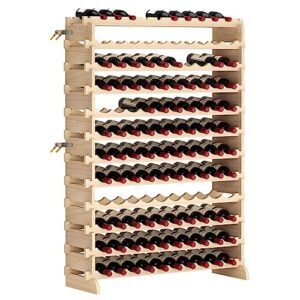 soges 120 bottle wine rack, 12-tier stackable wine storage rack, wine display racks free standing wine shelf wood construction for kitchen and cellar