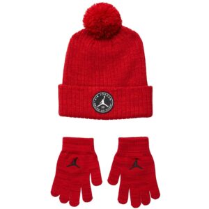 jordan boy's pom beanie set (big kids) gym red 8-20 (big kid)