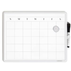 u brands magnetic dry erase calendar board, 14"x11", modern white frame, includes marker and magnet