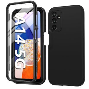 fntcase for samsung galaxy a14-5g case: shockproof silicone protective phone case with built-in screen protector - slim dual layer rugged sturdy drop proof tpu protection cover (plain black)