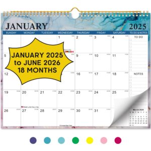 2025 wall calendar, 18 monthly wall calendar from january 2025 - june 2026, 11.5" x 14.7", spiral binding hanging wall calendar with julian date for home or office - abstract gilded