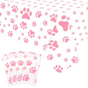 kefan 4 pack puppy dog pet paw print plastic tablecloth table cover pink paw birthday party decorations dog party decorations, puppy party supplies for dog cat birthday party (51 inch x 86 inch) (4)