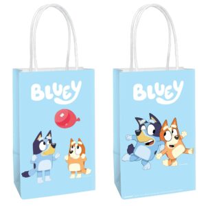 multicolor bluey printed party favor bags - 8.25" x 5.25" x 3", pack of 8 blue kraft treat bags - perfect paper bags for kids birthday, baby shower, themed party & more