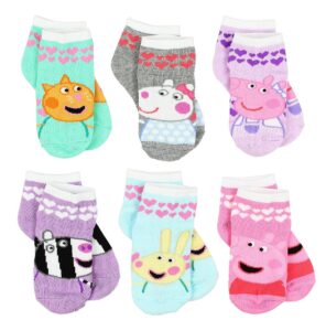 peppa pig girls 6 pack socks (x-small (2-4), friends quarter multi)