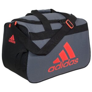 adidas diablo small duffel, sports duffle gym bags for men or women, onix grey/black/solar red, one size