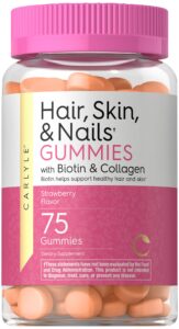 carlyle hair skin and nails vitamins | 75 gummies | with biotin and collagen | gummy supplement for women | strawberry flavor | non-gmo, gluten free