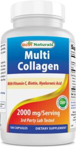 best naturals multi collagen pills 2000mg for women & men - hydrolyzed collagen peptides capsules for hair skin and nails with types i ii iii v x, biotin, hyaluronic acid & vitamin c