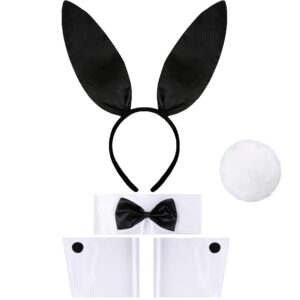 goenb women's bunny costume set, bunny rabbit ear headband collar bow tie costume cuffs for women easter party(5pcs)