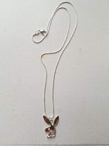 playboy bunny necklace, 20" sterling silver snake chain with playboy charm, pendent