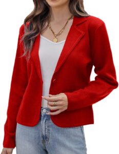 women knit blazer jackets work casual long sleeve button dressy cardigan cropped sweater blazer red s