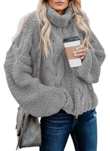 dokotoo women winter chunky turtleneck high neck long sleeve cable knit sweaters pullover outerwear grey s