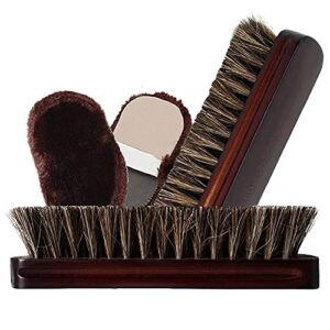 long bristle horse hair leather cleaning brush, with shoeshine gloves cleaner leather care tools(brown)…