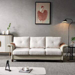 myshle furniture linen fabric faux leather solid wood legs upholstered couches sets with 3-seat sofa, loveseat for living room,beige