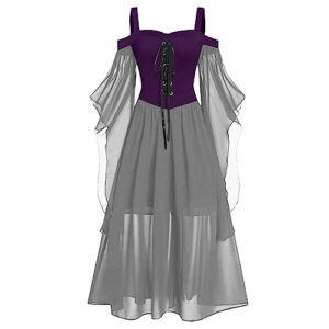 renaissance faire costume women cold shoulder corset halloween dress plus size ren faire corset fairy costume witch costume for women witchy dresses for women steampunk dress（2-light purple,4x-large）