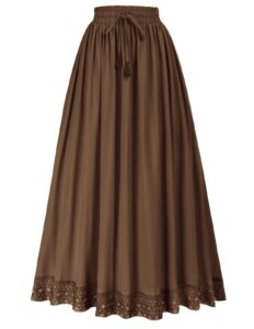 women’s elastic waist maxi skirt vintage medieval a-line long skirt brown m