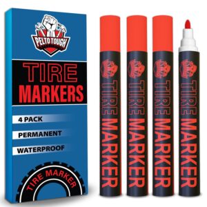 red tire paint marker for car tire lettering - 4 pack - permanent tire paint pens with weatherproof ink designed to last on car tires and many other materials