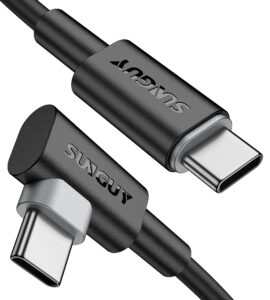 sunguy short usb c to usb c cable 10-inch, [2-pack, 0.8ft] right angle 60w fast charge usbc to usbc cable compatible with iphone 16 15 plus pro max, galaxy s24 s23 s22, ipad pro