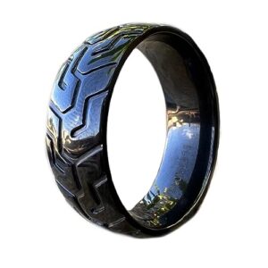 men's black zirconium metal sports car biker motorcycle tire tread ring size 4-15 (10)