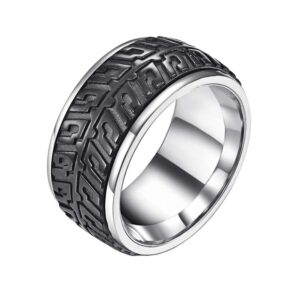 inreng men's fashion stainless steel spinner ring cool car motorcycle tire tread biker rings band black size 8