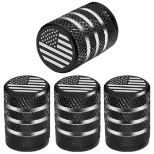 black tire valve stem covers metal tire air caps with plastic liner american flag tire stem valve caps, corrosion resistant, universal for car truck motorcycle bike (4 pack)