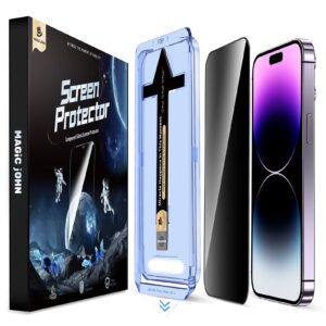 magic john 2 pack for iphone 14 pro max 6.7 inch privacy glass screen protector, auto dust-elimination installation, bubble free, hd clear, easy installation