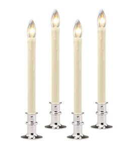 plow & hearth adjustable window candle with timer, set of 4, battery-operated, traditional-style with modern convenience, remote control, soft glow, twinkle setting, 2" dia. x 8½" or 11" h (pewter)