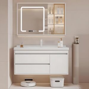 zgnbsd bathroom vanity with sink - stylish bathroom sink cabinet, floating vanity & intelligent fog-free mirror cabinet | solid wood material | modern bathroom cabinet with sink (28")