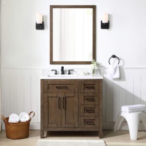 ove decors maya plus 36 in. single sink bathroom vanity in almond latte finish, black hardware and included power bar