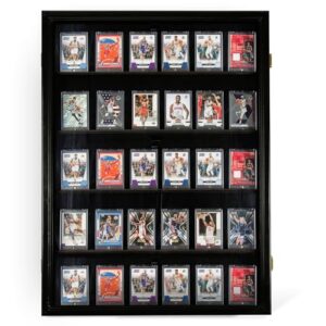 decomil graded sports card display case, trading baseball card display, football card display, basketball card display, comic, card collection display cabinet, 3 color, solid wood (black)