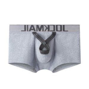 jockmail cotton men boxer u convex pouch adjustable size ring cock straps men trunk shorts (xl, gray)