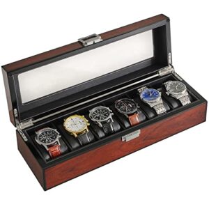 ibuyke watch box with removable watch pillow 6 slots solid wood watch display case for mens jewelry organizer with large glass lid jwb006h